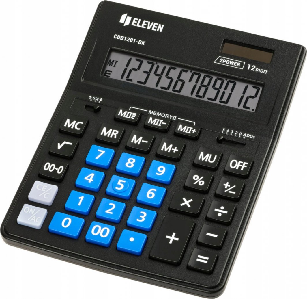 Eleven ELEVEN kalkulators biroja melns ar zilu ciparu tastatūru ...